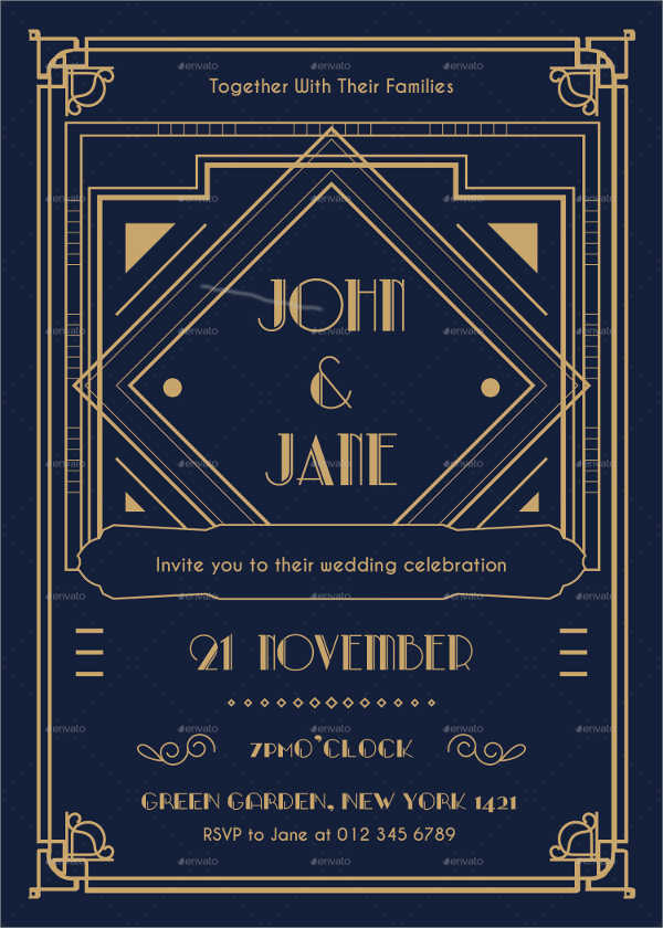 9 Art Deco Wedding Invitations PSD AI EPS Word