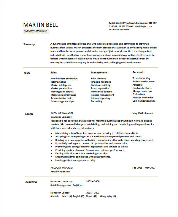 12+ Account Manager Resume Templates - PDF, DOC