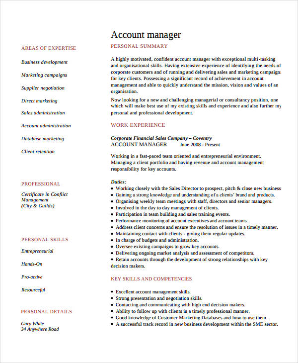 12+ Account Manager Resume Templates - PDF, DOC