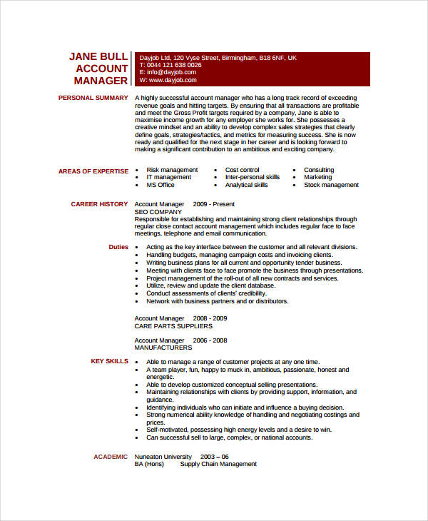12+ Account Manager Resume Templates - PDF, DOC