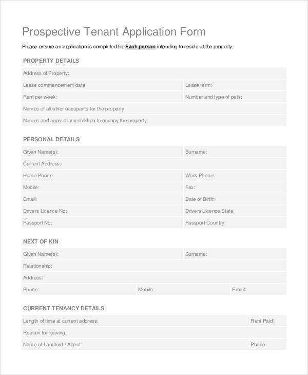 Tenant Application Form - 9+ Free Word, PDF Documents Download
