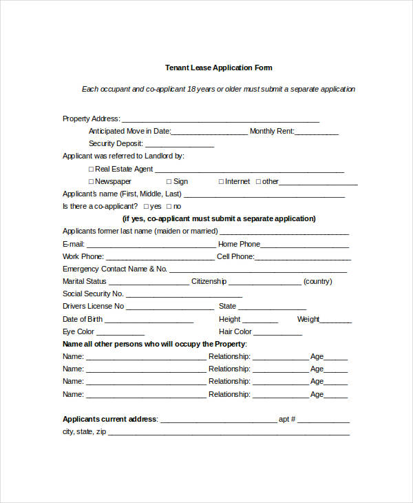 Tenant Application Form - 9+ Free Word, PDF Documents Download
