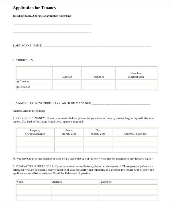Tenant Application Form - 9+ Free Word, PDF Documents Download