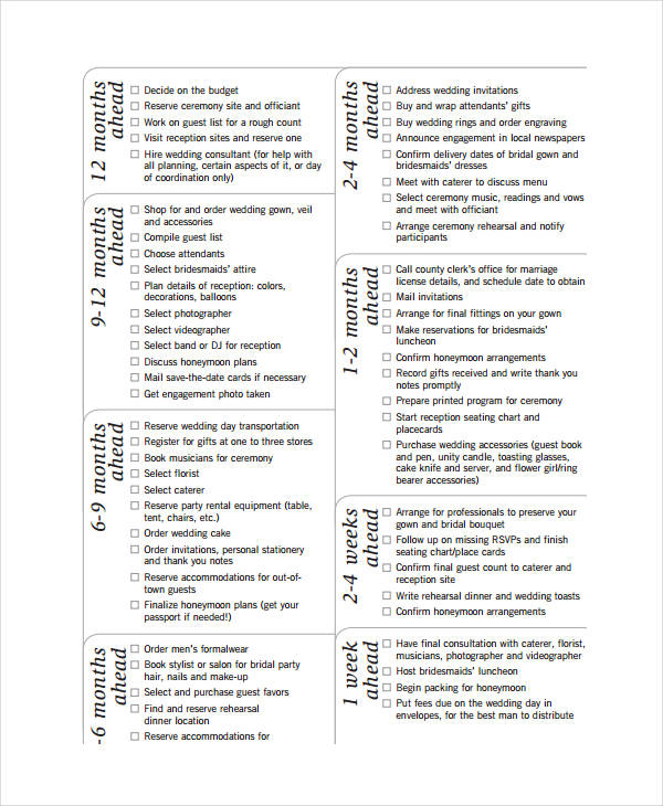 Wedding Day Checklist 11 Free PDF Word Documents Download