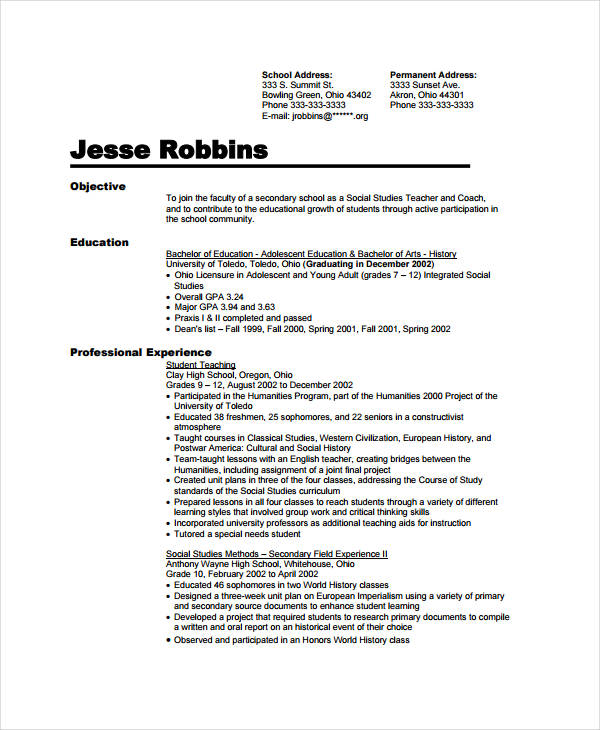 Sample Resume For Teacher Assistant