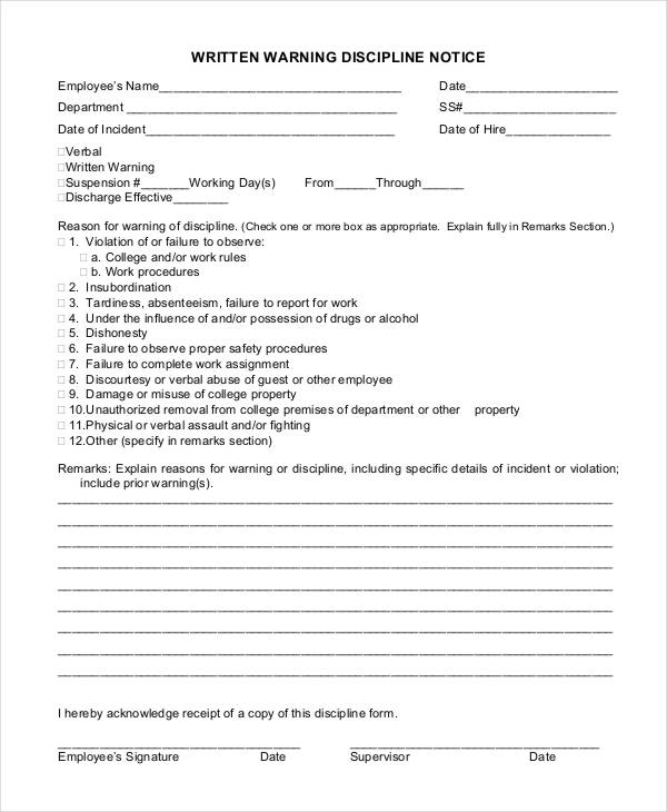Printable Employee Discipline Form