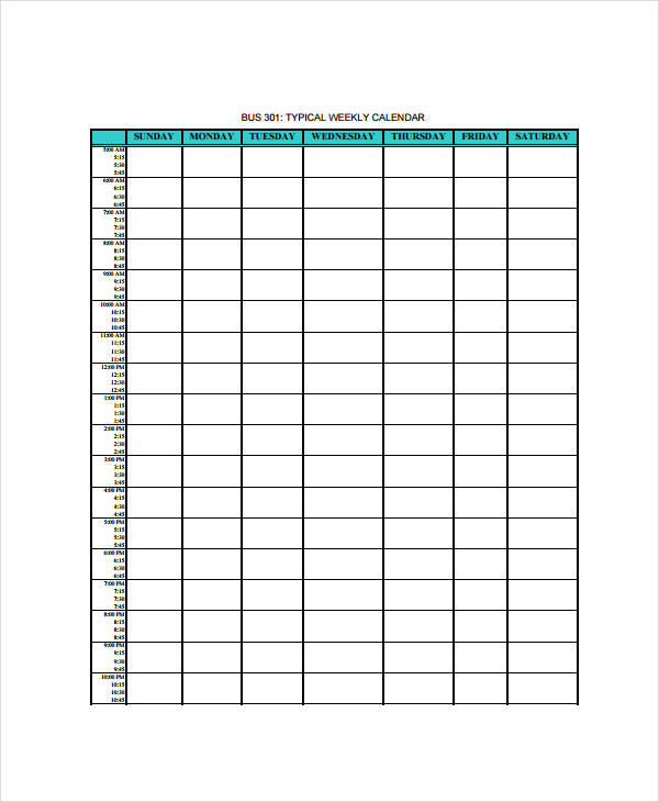 Blank Weekly Calendar 12 Free PDF Word Documents Download