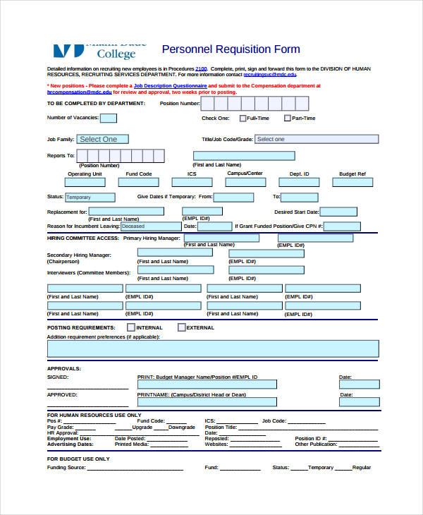 Requisition Form Template - 15+ PDF Documents Download