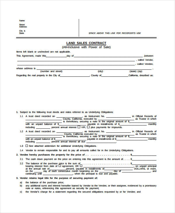 8 Land Contract Forms Free Sample Example Format