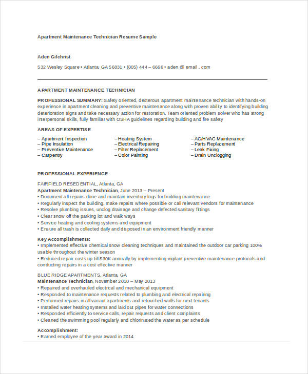 Maintenance Resume - 9+ Free Word, PDF Documents Download