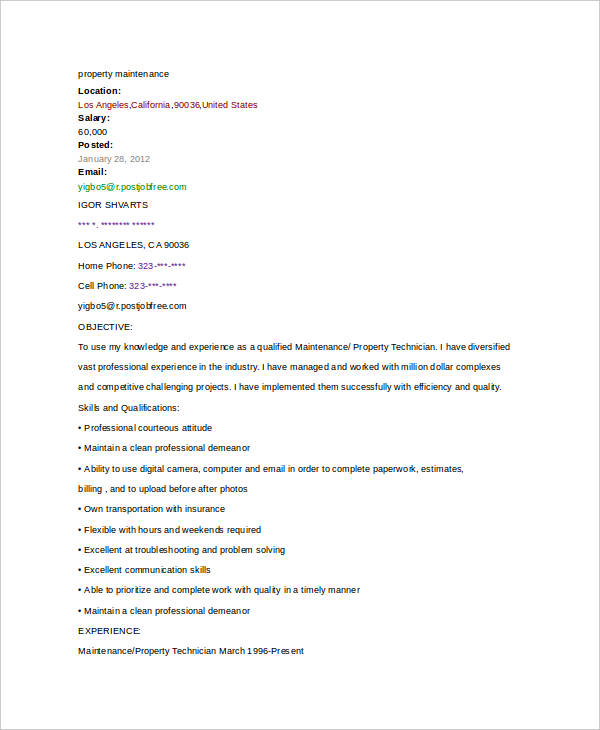 Maintenance Resume - 9+ Free Word, PDF Documents Download