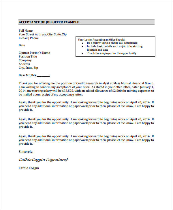 Job Offer Acceptance Letter- 10+ Free PDF Documents Download
