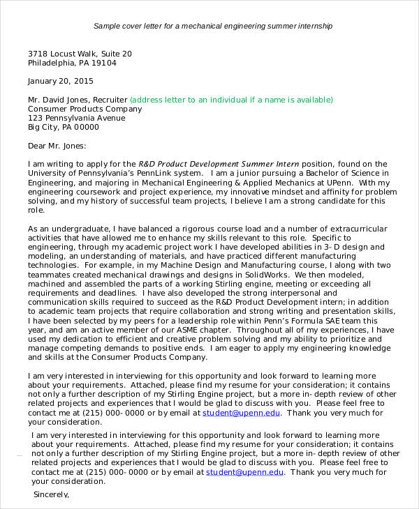 Cover Letters For Internship 7 Free Word PDF Documents Download