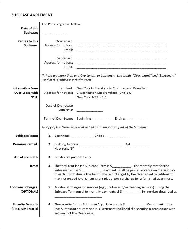 13 Sublease Agreement Templates Word PDF Pages