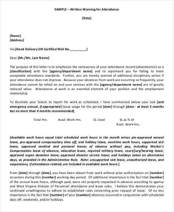 17 Printable Written Warning Templates PDF Google Docs MS Word 