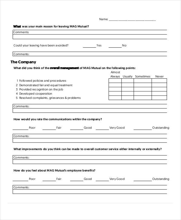 Exit Interview Form 12 PDF Word Documents Download