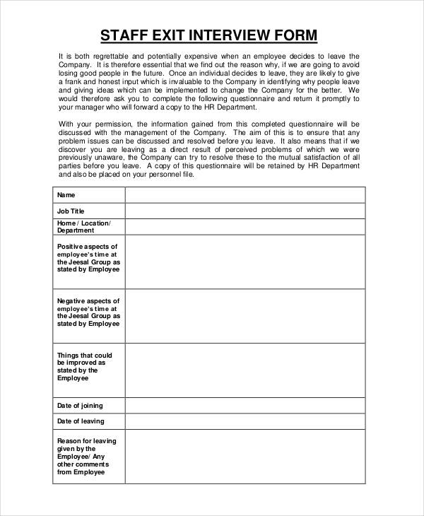 Exit Interview Template Word