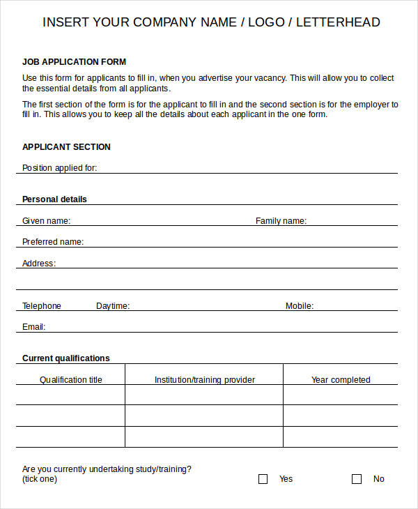 Free Printable Job Application Template Printable Blank World