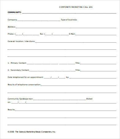 13+Call Log Template