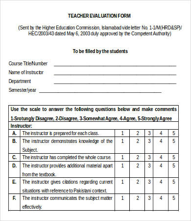 12+ Teacher Evaluation Forms in Word | Apple Pages | PDF