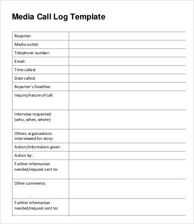 13+Call Log Template