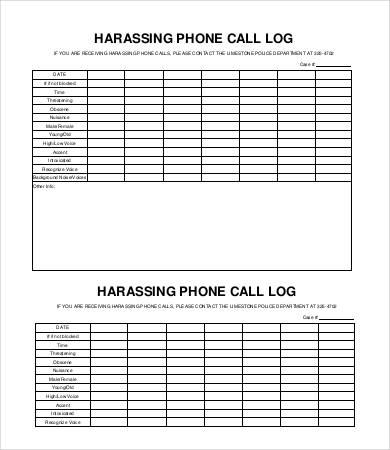 13+Call Log Template
