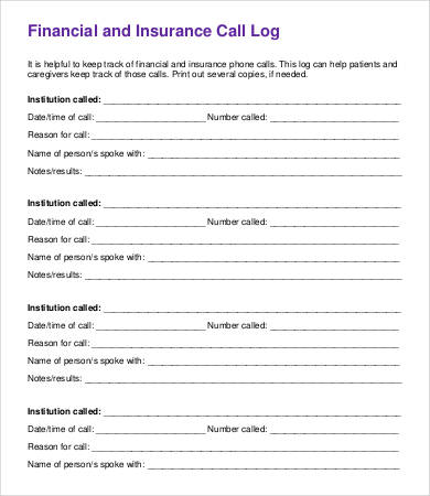 13+Call Log Template