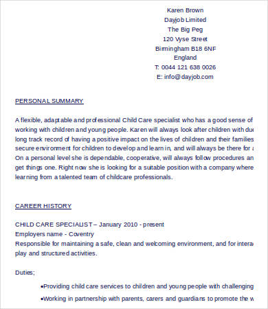 8+ Child Care Resume Templates - PDF, DOC