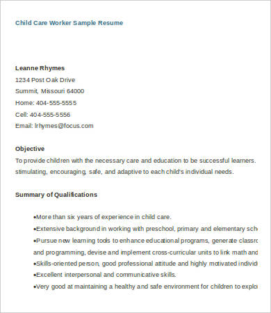 8+ Child Care Resume Templates - PDF, DOC
