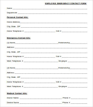 12+ Emergency Contact Forms - PDF, DOC