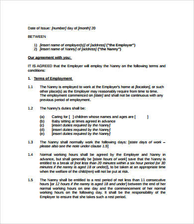 10+ Nanny Contract Templates in Word | Pages | Docs | PDF