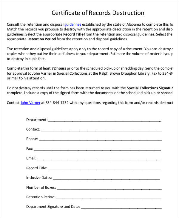 15+ Certificate Of Destruction Template - PDF, Word, AI, InDesign, PSD ...