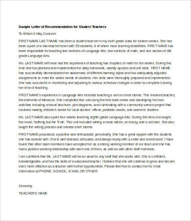 Letter Of Recommendation For Student - 6+ Free Sample, Example, Format