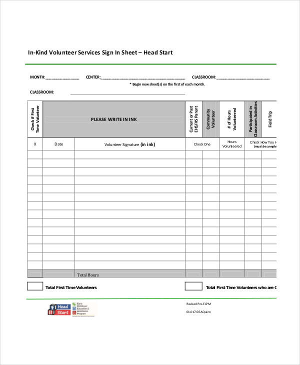 Volunteer Sign-In Sheet Templates - 14+ Free PDF Documents Download
