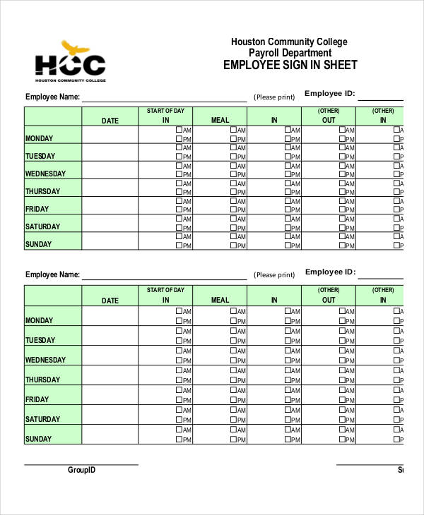 10+ Employee Sign-In Sheet Templates in Google Docs | Google Sheets ...
