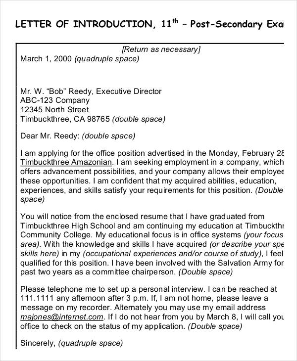 Letter Of Introduction For Job Application Database Letter Template 
