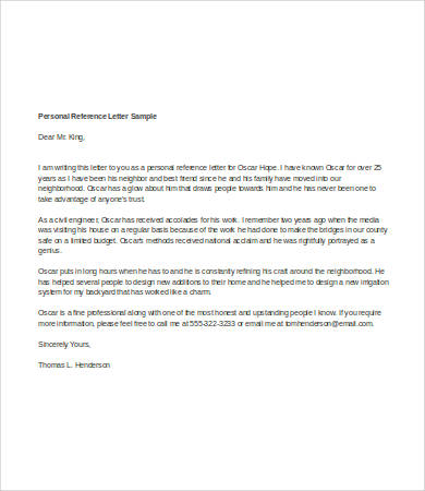 Personal Reference Letter Template - 12+ Free Word, PDF Documents Download