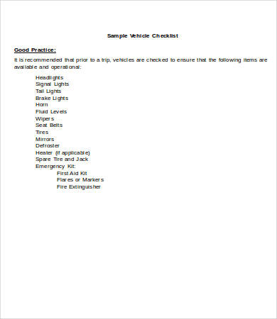 20+ Vehicle Checklist Templates in Word