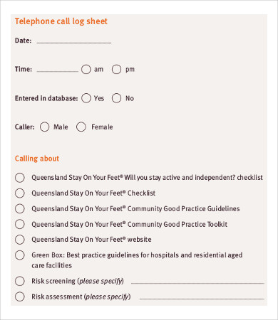 13+Call Log Template