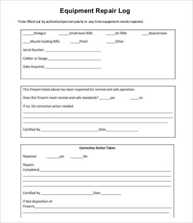 Equipment Log Template - 11+ Free Word, Excel, PDF Format Download