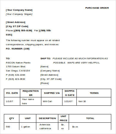 10+ Simple Purchase Order Templates - Word, Docs