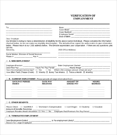 Employment Verification Form - 12+ Free Word, PDF Documents Download