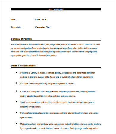 17+ Line Cook Job Description Templates - PDF, DOC