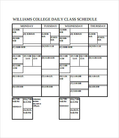 College Class Schedule Template - 6+ Free PDF Documents Download