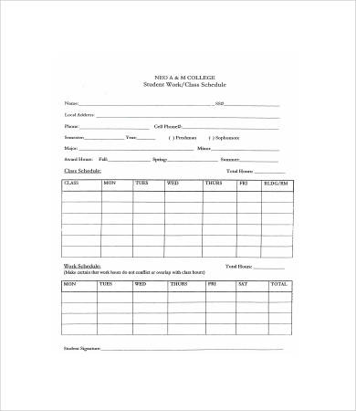 College Class Schedule Template - 6+ Free PDF Documents Download