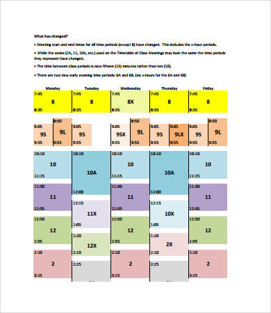 College Class Schedule Template - 6+ Free PDF Documents Download