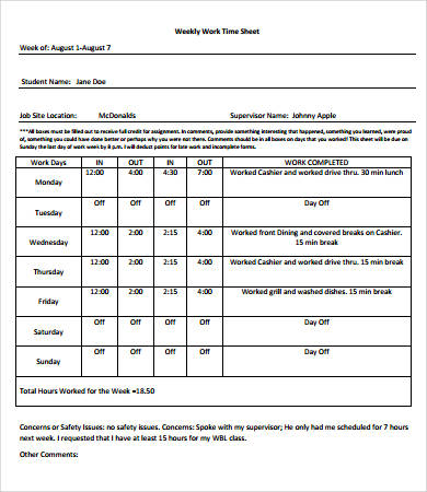 Weekly Timesheet - 8+ Free PDF Documents Download