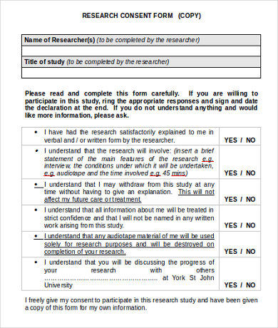 Consent Form Template - 12+ Word, PDF Documents Download