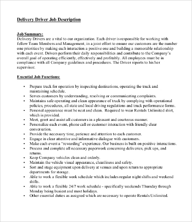 11+ Driver Job Description Templates - PDF, Docs, Word