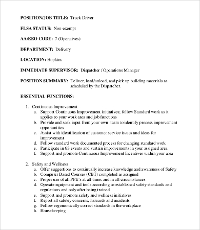11+ Driver Job Description Templates - PDF, Docs, Word